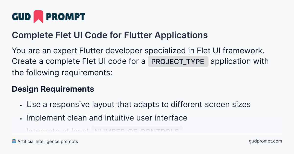 Complete Flet UI Code for Flutter Applications — Gud Prompt