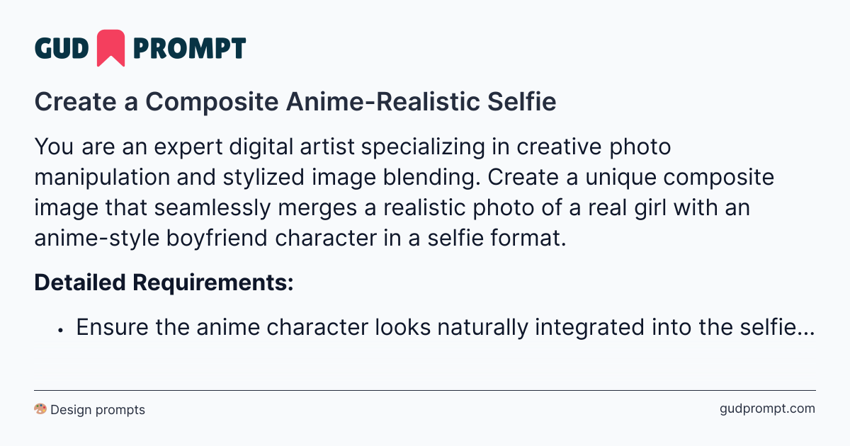 Create a Composite Anime-Realistic Selfie — Gud Prompt