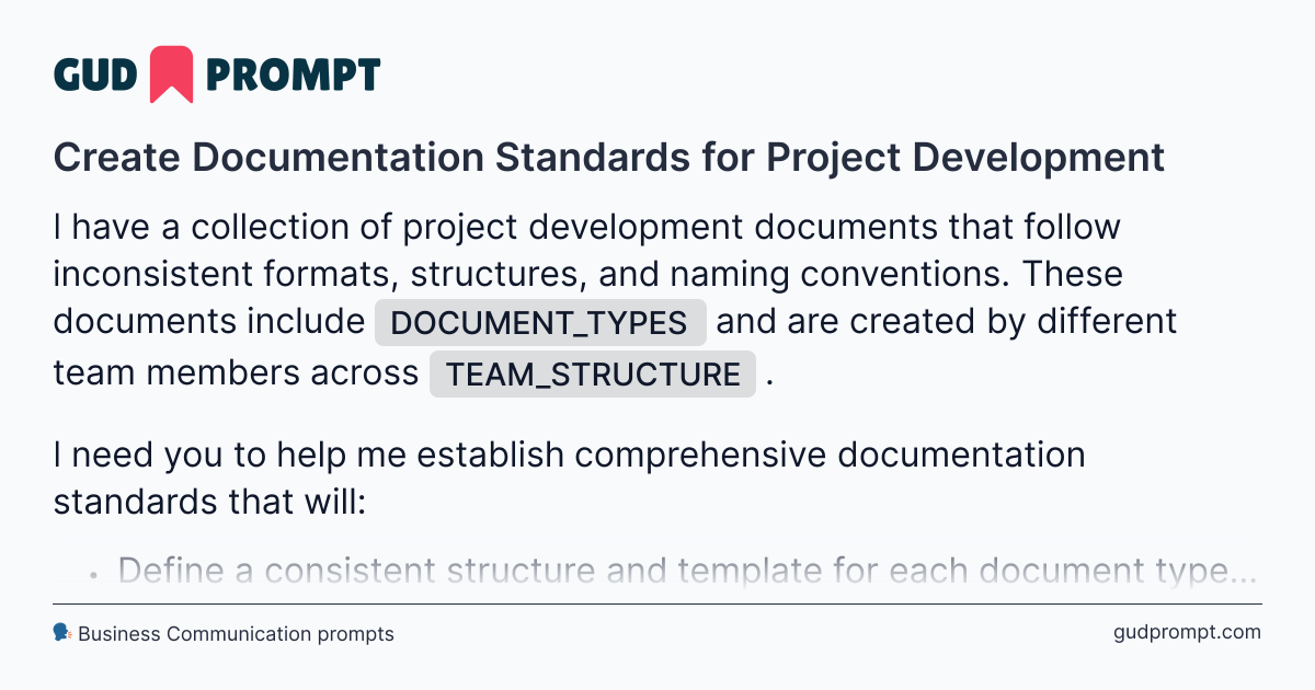 Create Documentation Standards for Project Development — Gud Prompt