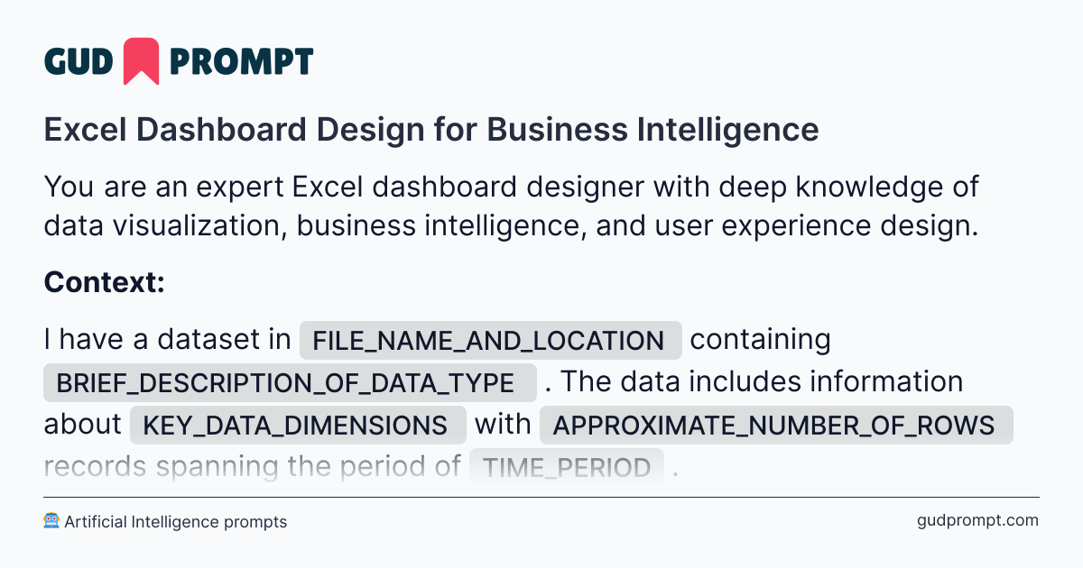 Excel Dashboard Design for Business Intelligence · Gud Prompt