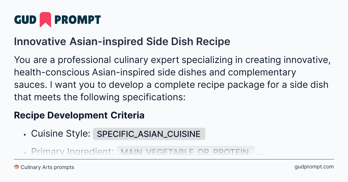 Innovative Asian-inspired Side Dish Recipe — Gud Prompt
